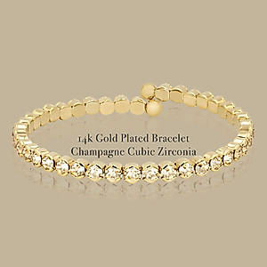 HOT JEWELRY BOX 14K Gold Plated Tennis Bracelet | Gold Bangle Jewelry Bracelets for Women | Aesthetic Accessories with Exquisite CZ and Adjustable Memory Wire for Easy Fit on Any Wrist size