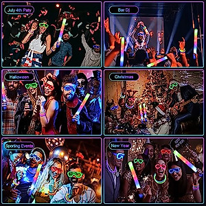 SHQDD 136PCS Glow in the Dark Party Supplies, 18 PCS Foam Glow Sticks, 18 PCS LED Glasses and 100PCS Glow Sticks Bracelets,Neon Party Favors for Glow Party, Wedding, Concert,Raves and Birthday