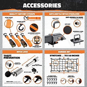 Mockins 60"x20"x6" Folding Trailer Hitch Cargo Carrier & 16 Cu.Ft. Waterproof Tow Hitch Cargo Carrier Bag Set | 500 Lbs. Capacity All-Weather Luggage Rack for Car, SUV, & Truck with Bag & Accessories