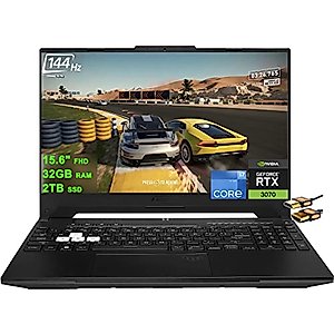 ASUS TUF Dash F15 Gaming Laptop 15.6" FHD 144Hz (Adaptive-Sync) 12th Gen Intel 10-Core i7-12650H (Beats i9-11950H) 32GB RAM 2TB SSD GeForce RTX 3070 8GB Backlit Thunderbolt Black Win11 + HDMI Cable