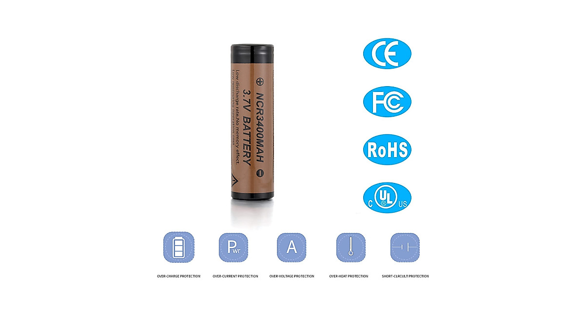 3400mAh 18650 Batteries & Charger 4-Pack - Long Lasting