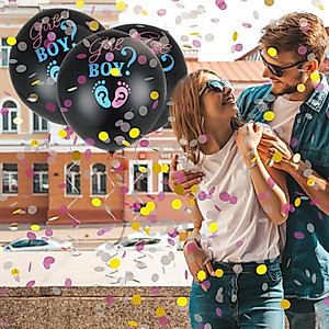 TIESOME 2 Pack Gender Reveal Balloons, 36 Inch Big Black Balloons Boy or Girl Balloon with Pink and Blue Heart-Shaped Confetti for Baby Shower Gender Reveal Party Decorations
