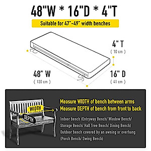 SUNROX Gel Memory Foam Bench Cushion with Ties, Ultra Durable Water Resistant FadeShield Outdoor/Indoor Universal Bench Seat Pads 48 x 16 x 4 inch, Heather Indigo