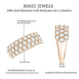 Natural Diamond Wide Wedding Band, Hi-Si Clarity, Certified Diamond Anniversary Ring - With Jewelry Box, 14K Rose Gold, Size:US 9.00