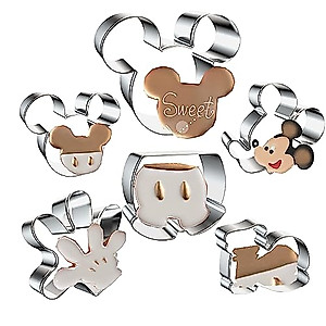 5PCS Mickey Mouse Cookie Cutters, Mickey Minne Mouse Shapes Themed Biscuits Molds Stainless Steel Metal Cutter for Kids Birthday Party Holidays Baby Shower