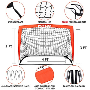 Poslon Soccer Goal Kids Soccer Net Set Carry Bag for Games and Training for Backyard for Kids and Teens