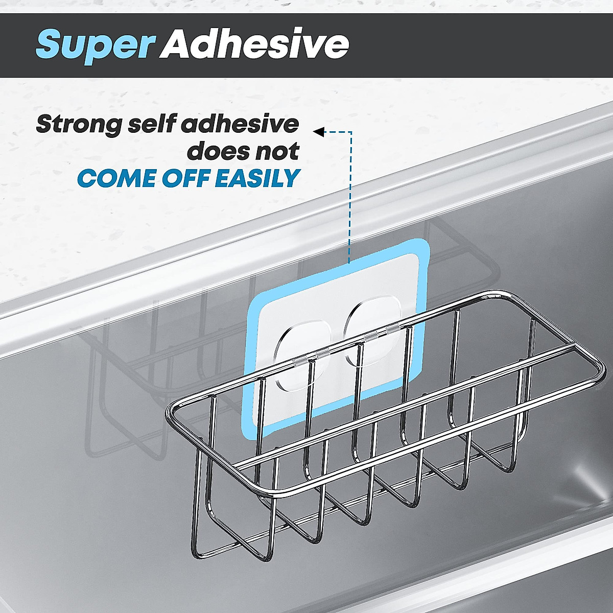 KESOL Adhesive Kitchen Sink Sponge Holder + Dish Cloth Hanger + Soap Holder, 2-in-1 Kitchen Sink Caddy, 304 Stainless Steel Rust Proof, Water Proof, No Drilling (Silver)