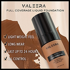 Valeera Full Coverage Soft Matte Oil Control Flawless 24HR Concealer Liquid Waterproof Foundation (104 - Buff Beige)