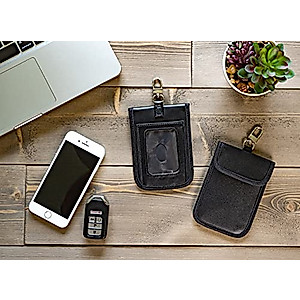 SAFALA Faraday Bags for Key Fob - 2 Pack PU Leather KeyFob RFID Signal Blocking Bag Faraday Cage Protector Anti-Theft Pouch with ID Card Holder