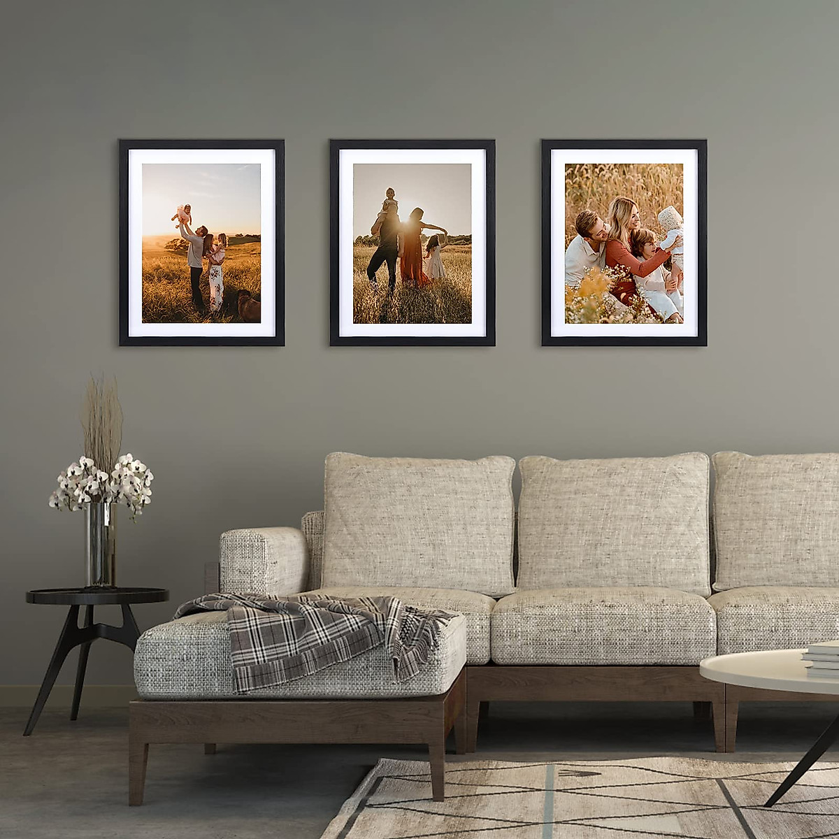 Giftgarden 11x14 Picture Frame Set of 4, Matted to 8x10 or 9x12 Photos with Double Mats, Display 14x11 Poster without Mat, Wall or Tabletop, Black