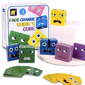 Tamflez Wooden Matching Puzzle Games, Puzzle Building Cubes Toys Educational Logical Match Board Games Toys for Adults Kids 3 Ages