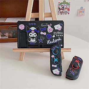 ENIFLY Cute Soft Shockproof Kuromi Dockable Cover Case Compatible with Nintendo Switch, Durable Scratch Resistant Shell for Joycon, Silicone Protective Skin Set