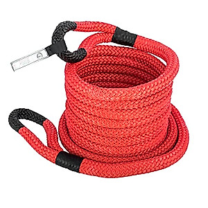 ATCWF 7/8" x 31.2' Tow Rope 29300 lbs Kinetic Recovery Rope,Nylon Double Braided Red Color,with 2 35000 lbs Spectra Fiber Soft Shackles and Storage Bag,for Off Road Vehicle,Pickup Truck,SUV,UTV,ATV