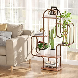 Allinside Cactus Corner Bookshelf, 6 Tiers Multipurpose Plant Stand, Heavy-Duty Metal Corner Shelf, Creative Tall Display Rack, Rustic Bookcase for Living Room, Bedroom, Home Office and Balcony