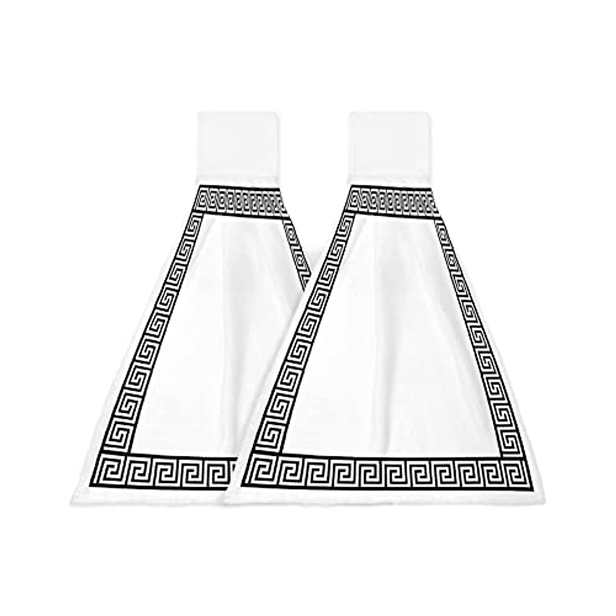 Ldtrchee Black Geometric Hand Towel with Hanging Loop, Modern Key Greek Design Abstract Art Hanging Tie Towels Set 2 Pcs, Kitchen Absorbent Towel for Bathroom Tea Bar Laundry