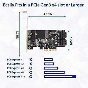 IO Crest SI-PEX40138 Internal 4 Port Non-Raid SATA III 6GB/S with M.2 B-Key 22x42 Pci-E X4 Controller Card for Desktop PC Support SSD and HDD with Low Profile Bracket. JMB585 Chipset