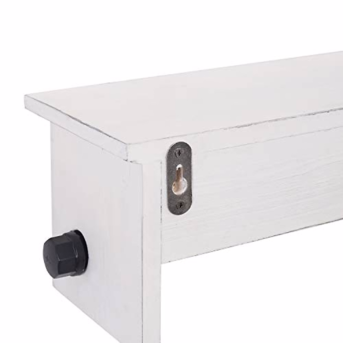 MyGift Wall Mounted Vintage White Wood Bathroom Display Shelf with Black Metal Industrial Pipe Towel Bar, Kitchen Paper Towel Holder