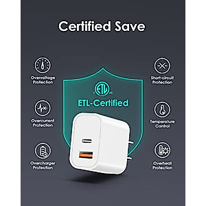 Charger Block USB and USB C Port [3 Pack] USB Wall Charger Multiport [PD 20W USB-C & QC 3.0 USB Port] Compatible with iPhone 13/12/11/X/8, iPad, Samsung, Google, Galaxy and More