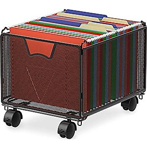 SimpleHouseware Stackable Mesh Hanging File Organizer with Wheels, Black
