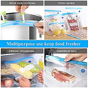 ZEROLISM Sous Vide Bags 50 Vacuum Sealer Reusable BPA Free Food Bags 4 Sizes Vacuum Zipper Bags 4 sealing clips 5 sous vide bag clips Joule Cookers Anova Food Storage Preservation