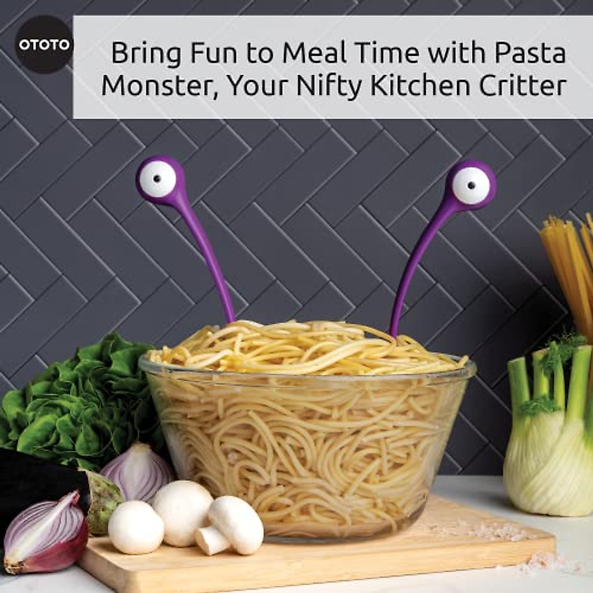 OTOTO Pasta Monsters and Salad Servers - BPA-Free Fun Kitchen Gadgets - 100% Food Safe Salad Spoon and Fork Set - Pasta and Salad Server - 11.93x 3.39 x 2.24 inch (Purple)