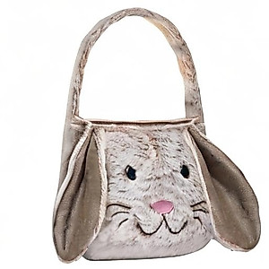 THOVSMOON Easter Bunny Basket,Cute Easter Bucket Bags with Rabbit Ears for Easter Eggs Hunting,Easter Decorations,Candy Gifts Storage (Brown/White)