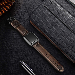 HUAFIY Leather Band Compatible for apple Watch Bands 42mm 44mm 45mm46mm49mm 38mm 40mm 41mm,Genuine Leather Watch Wristband for iWatch Ultra2 Series 10/9/8/7/6/5/4/3/2/1