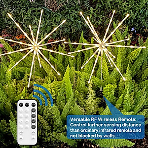 2 Packs Outdoor Solar Firework Lights Solar Powered Starburst Lights LED String Lights with Remote, 8 Lighting Modes Star Lights, Christmas Decorative Hanging Lights for Party Wedding Patio Garden