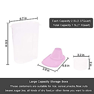 TRUSBER 3PACK 2.5L(89oz) Cereal Storage Plastic Jar Airtigh Transparent Kitchen Dry Food Dispenser Containers with Measuring Cup for Grain,Flour,Rice,Candy,Cookies,etc