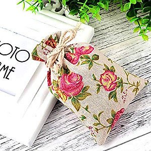 Pangda 30 Pieces Small Size Rose Drawstring Bags Burlap Flower Pouch Bags Linen Gift Bags Jewelry Pouches for Wedding DIY Craft Party (3.9 x 5.3 Inch)