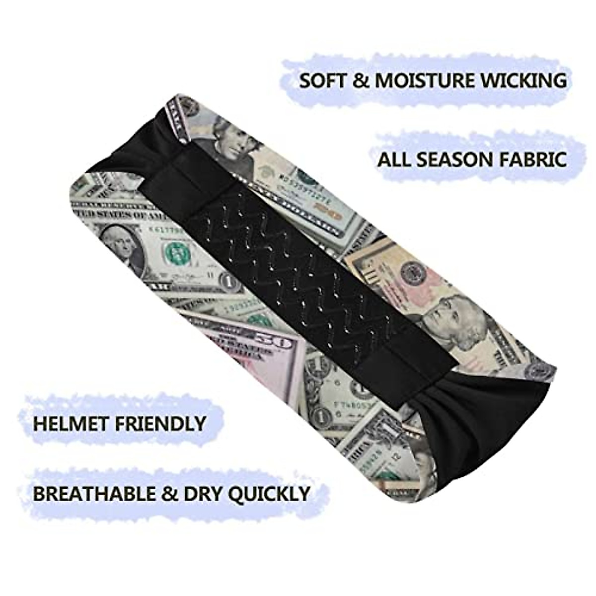 Unisex Workout Headbands Dollars-Money-Cash-Pattern Elastic Yoga Sweatband Stretchy Sports Hairband