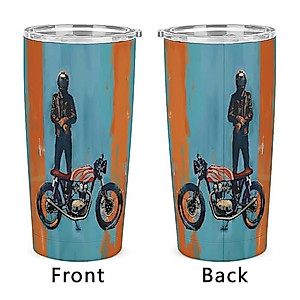 WNICELIN Vintage Motocross Dirt Bike Tumbler Insulated Stainless Steel Travel Tumbler Car Cup with Lid with Straw And Brush 590ml