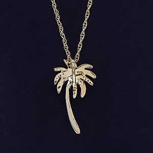 Jewel Zone US Beach Jewelry - 1/20 Carat Round Cut Natural White Diamond Accent Palm Tree Pendant Necklace In 10k Solid Yellow Gold 18 Inch 10k Gold Chain (0.05cttw)
