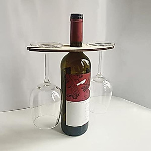 BESTOYARD 3 Pcs Wine Glass Holder Wood Wine Glass Drying Rack Freestanding Stemware Storage Stand Holds 1 Bottles and 2 Glasses for Bar Kitchen Restaurant Khaki