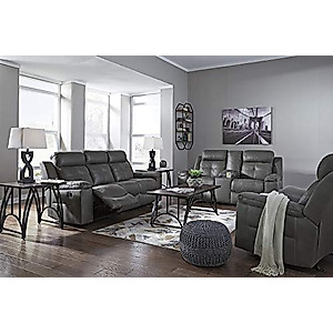 Signature Design by Ashley Jesolo Modern Faux Suede Double Reclining Loveseat with Center Console, Dark Gray