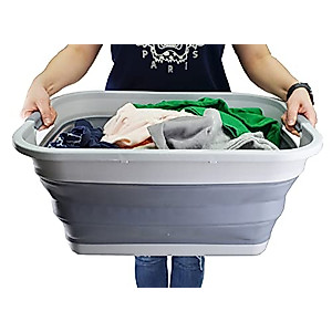 SAMMART 41L (10.8 gallon) Collapsible Plastic Laundry Basket - Foldable Pop Up Storage Container/Organizer - Space Saving Hamper/Basket, Water capacity: 32L(8.4 gallon) (Grey)