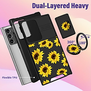 Funermei (2in1 for Samsung Galaxy Note 20 Ultra Case for Women Sunflower Cute Girls Phone Cover Floral Flower Girly Aesthetic Sun Flower Design with Camera Cover+Ring Funda for Note 20 Ultra Case 5G