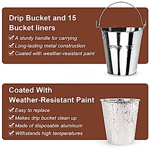 QuliMetal Drip Grease Bucket Can and 15-Pack Disposable Foil Liners Replaces HDW152 for Traeger & Pit Boss, Z Grill BBQ Grills, Rec Tec Pellet Grill Large Drip Bucket, Silver