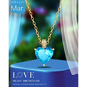 MIDDLUX Gold Heart Necklace, Charm Necklace, March Birthstone Jewelry, March Birthstone Necklace, Aquamarine Necklace, March Birthday Gifts for Women