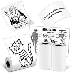 HOTCOLOR T02/M02X White Thermal Paper-10-Year Sticky Compatible With Phomemo/Memoking M02/T02 Mini Printer 50mmx3.7m for Journal Photo Texts Study Notes and More, 3 Rolls