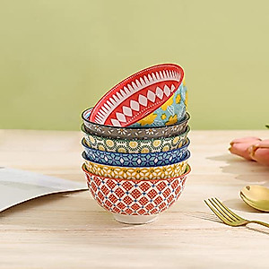 Ceramic Bowl Set Small Bowls - Porcelain Dessert Bowls 10 oz - 6 Little Bowl for Rice | Soup | Snack | Side Dishes | Yogurt | Ice Cream - Coloful Cute Bowl Sets Microwave | Dishwasher Safe - 4.75 Inch