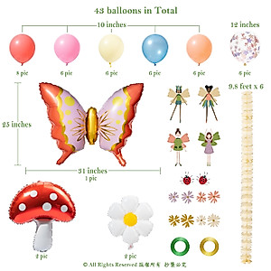 Cheerland 52pcs Fairy Theme Balloons Garland Party Decoration Kit for Enchanted Forest Mushroom Girls Garden Butterfly Woodland Birthday Flower Decor Tea Party Baby Shower Fairytale Balloon Backdrop
