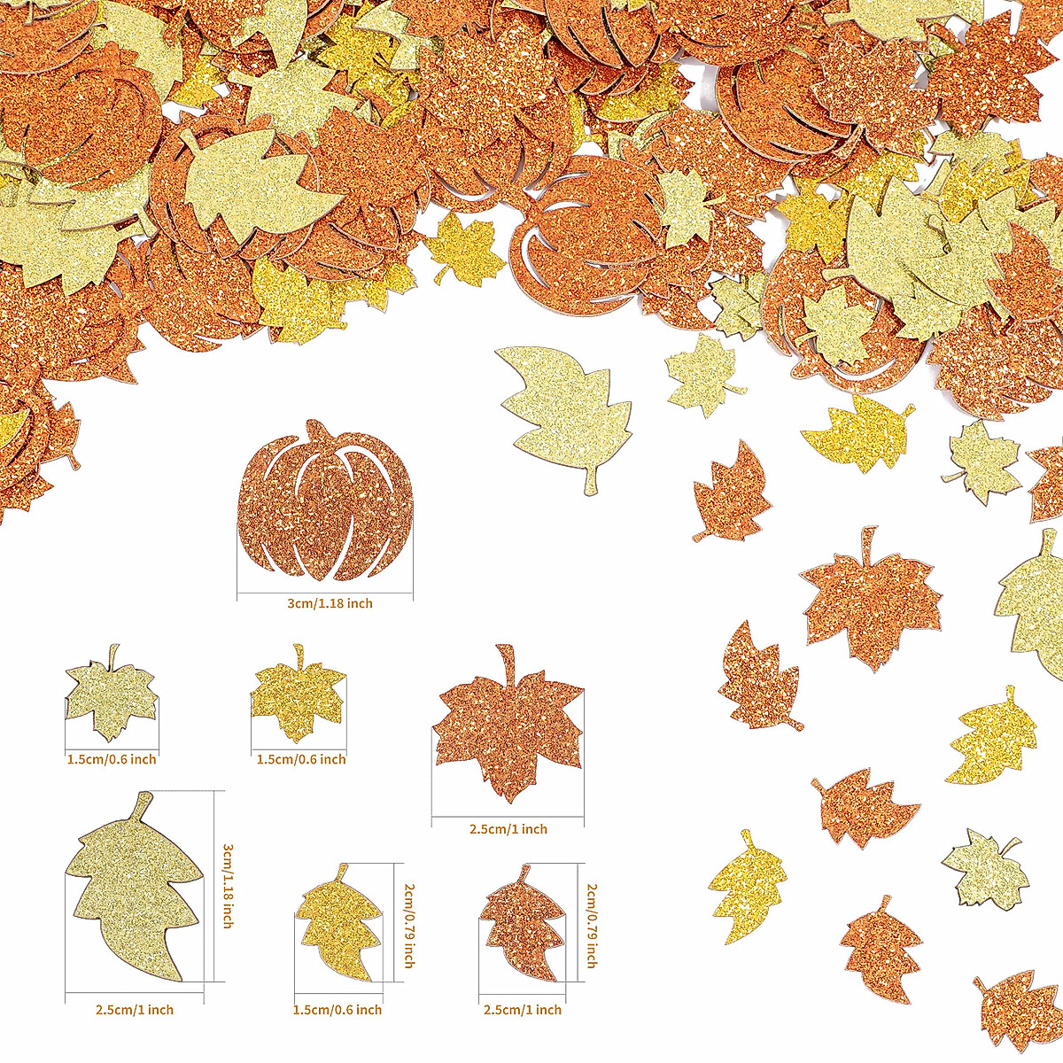 300 Pcs Fall Glitter Maple Leaf Pumpkin Party Table Confetti Autumn Harvest Thanksgiving Table Scatter for Fall Party Birthday Bridal Shower Decor