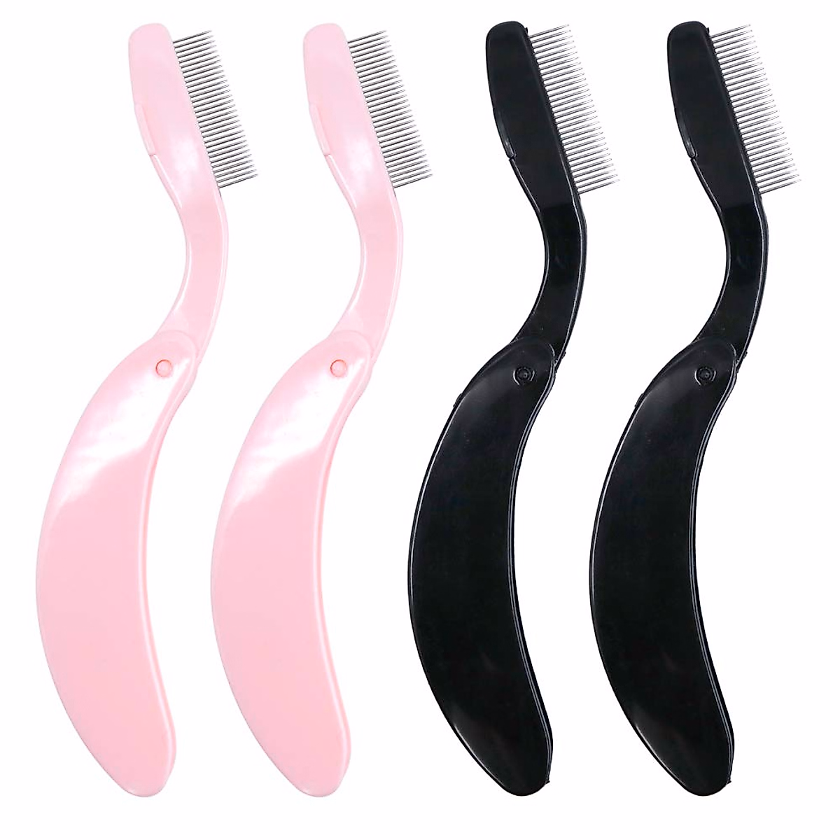 G2PLUS 4PCS Folding Eyelash Comb, Eyebrow Comb Metal Teeth, Eyelash Separator Comb, Eyelash Brush and Comb, Professional Tool for Define Lash & Brow (Pink+Black)