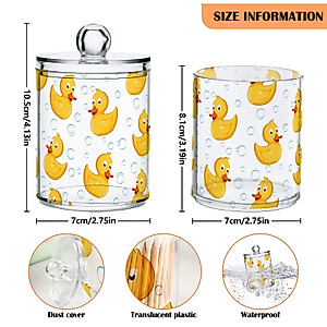 DOMIKING Rubber Duck 2 Pack Cotton Swab Holder Dispensers Plastic Jar Bathroom Storage Canister Acrylic Containers for Floss Makeup Sponges Cotton Ball