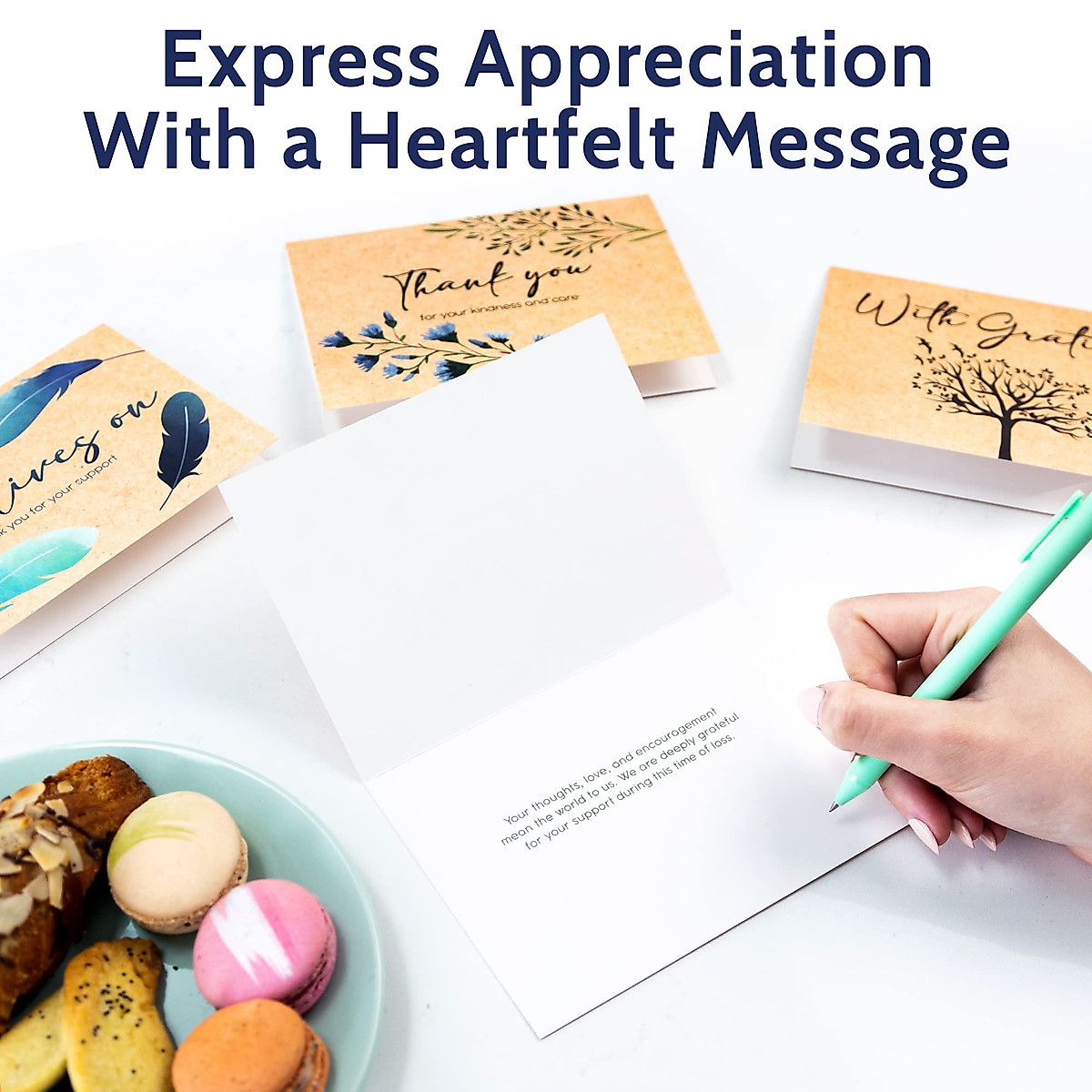 T MARIE 24 Funeral Thank You Cards With Message Inside - 4.5 x 6.25” Rustic Kraft Style Bulk Sympathy Thank You Cards with Envelopes - Memorial, and Bereavement Boxed Set Thank You Notes