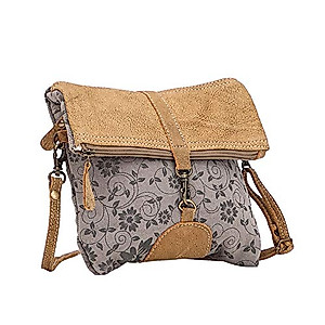 Myra Bag Teal & Tan Upcycled Leather & Leather Small Crossbody Bag S-1483, Brown,