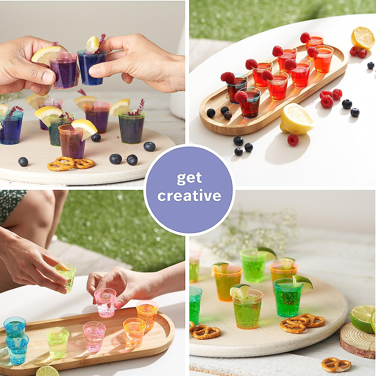 MATANA 150 Neon Plastic Shot Glasses (1oz), Party Shot Cups for Wine Tasting, Condiments, Sauce, Jello Shots & More - Sturdy & Reusable