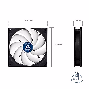 ARCTIC F14 Silent - PC Fan, 140mm Case Fan, Ultra-Quiet, Extra Quiet Motor, Computer, Almost inaudible, Fan Speed: 800 RPM - Black, White