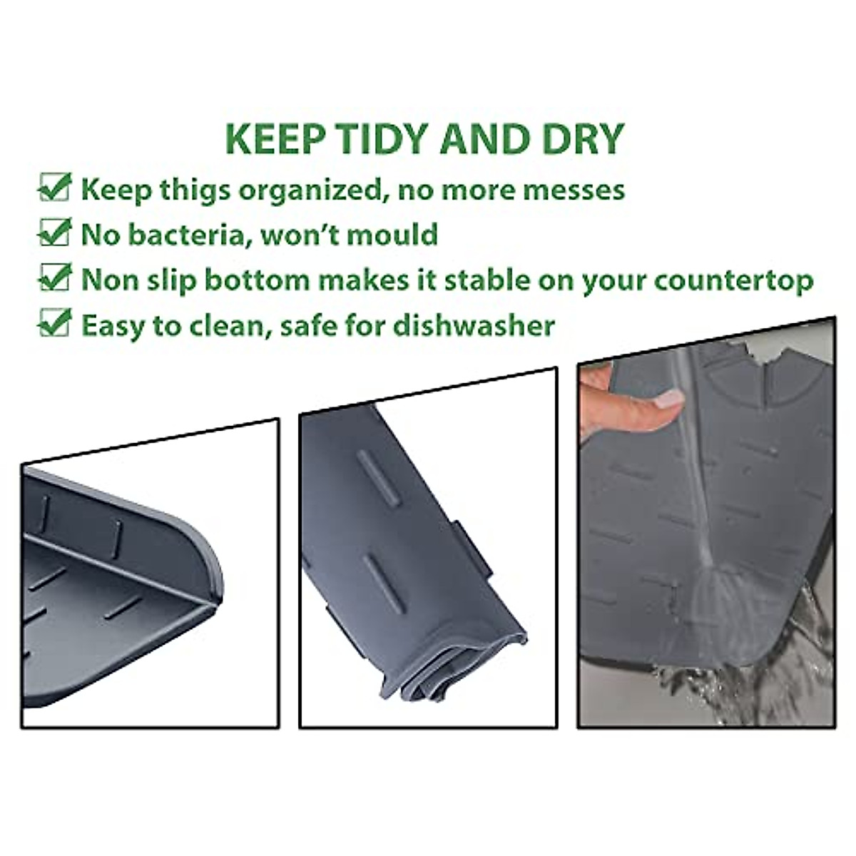 1 Pcs Grey Silicone Faucet Handle Drip Catcher Tray - Drip Catcher for Sink Faucet – Kitchen Faucet Drip Mat - Sink Faucet Splash Guard - Faucet Pad - Counter Faucet Mat - Silicone Sink Protector !